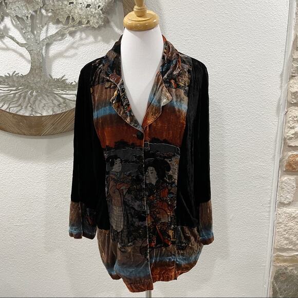 Citron | Tops | Citron Santa Monica Silk Velvet Burnout Button Down ...